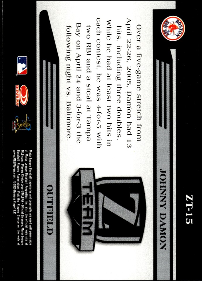 2005 Donruss Zenith #ZT-15 Johnny Damon Z-Team Silver Boston Red Sox | eBay
