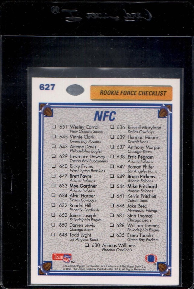 1991 Upper Deck Football #627 Brett Favre Checklist HOF Green Bay ...