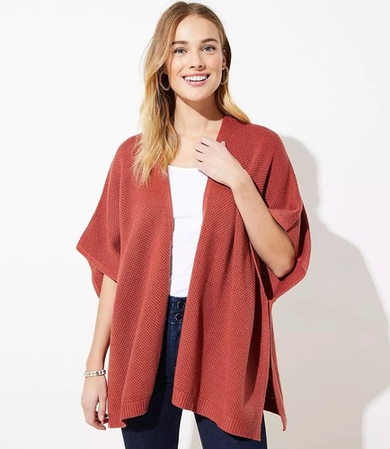LOFT Waffle Stitch Wrap Cape Copper Rust Brick Kimono M/L | eBay