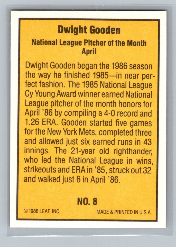 1986 Donruss Highlights #8 Dwight Gooden New York Mets | eBay