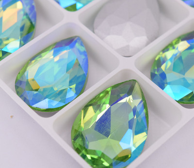 Green AB Glass Rhinestone Tear Drop Jewels Crystal Applique Size ...