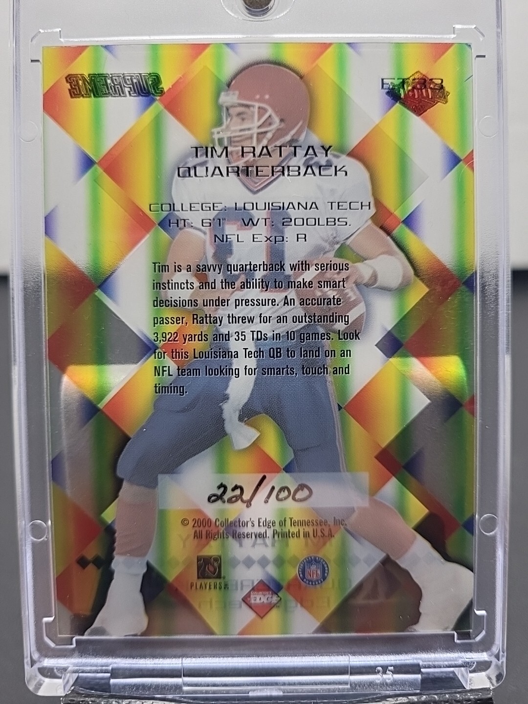 2000 Collector's Edge Supreme Tim Rattay RC #ET33 Edge Tech GOLD # 22/ ...
