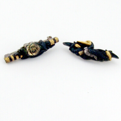 Japanese Shakudo Floral Bird Brooches Pair Mixed Metals | eBay