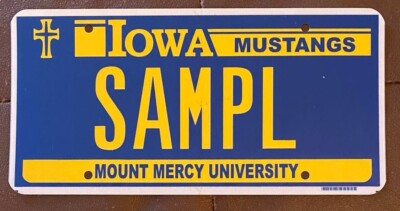Iowa 2018 MOUNT MERCY UNIVERSITY MUSTANGS SAMPLE License Plate # SAMPL ...