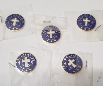 FIVE Vintage Columbiettes Enamel 7/8" Disc Catholic Cross Knights of ...