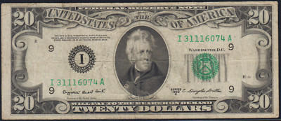 Fr.2062i 1950C Minneapolis $20 Federal Reserve Note VF Partial Teller ...