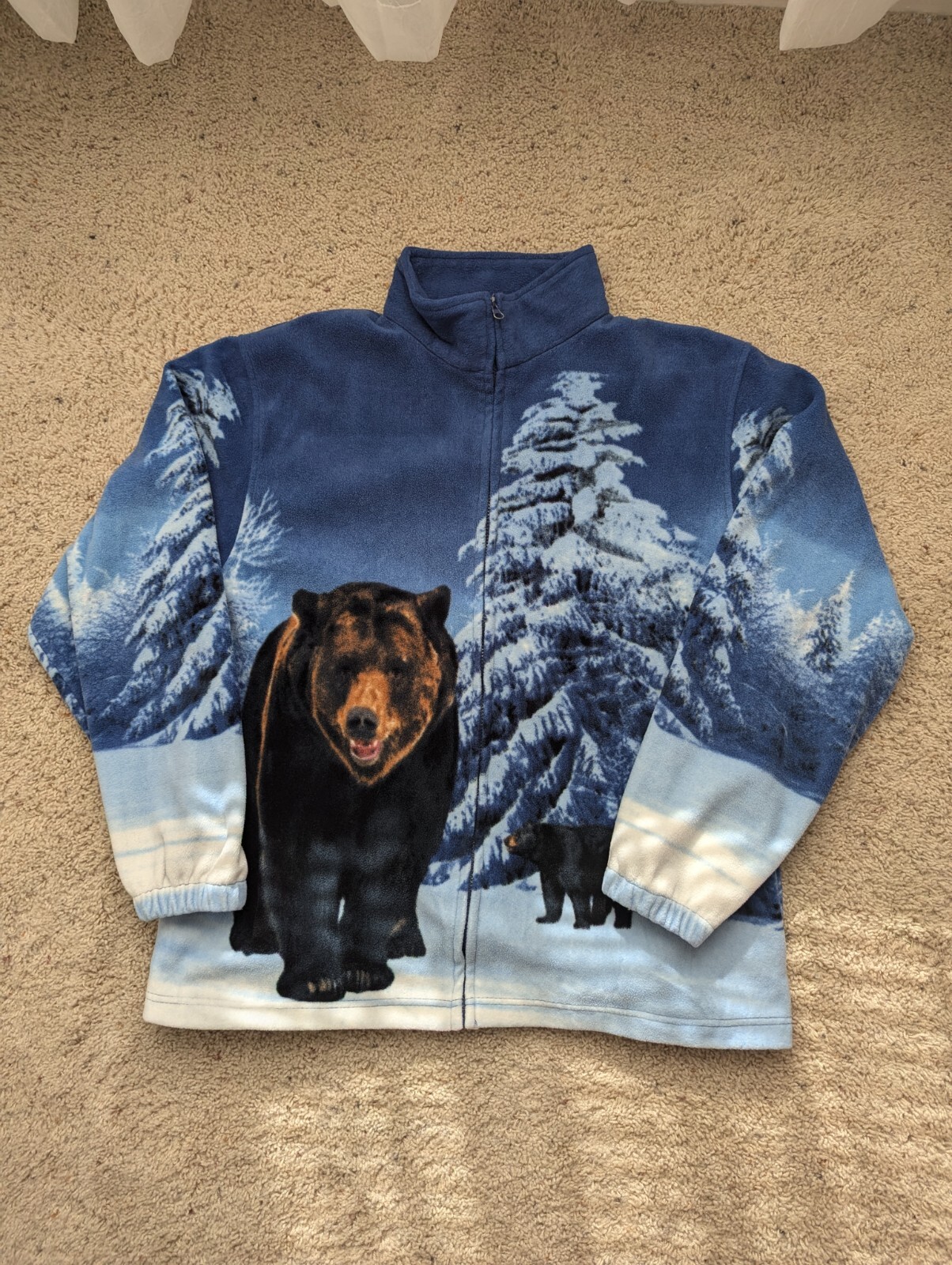 Trail Crest Blue AOP Snowy Winter Grizzly Bear Full-Zip Fleece Jacket ...