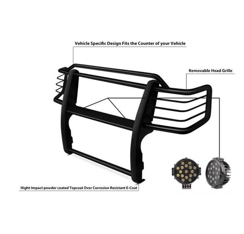 Black Horse Grille Guard Push Bar Modular Black w/7"LED fit 99-02 ...