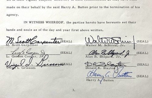 Mercury Seven Astronauts Signed 1965 Doc 6 Signatures + John Glenn ...