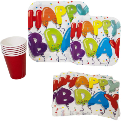Happy Birthday Pack! Disposable Paper Plates, Napkins and Cups Set for ...