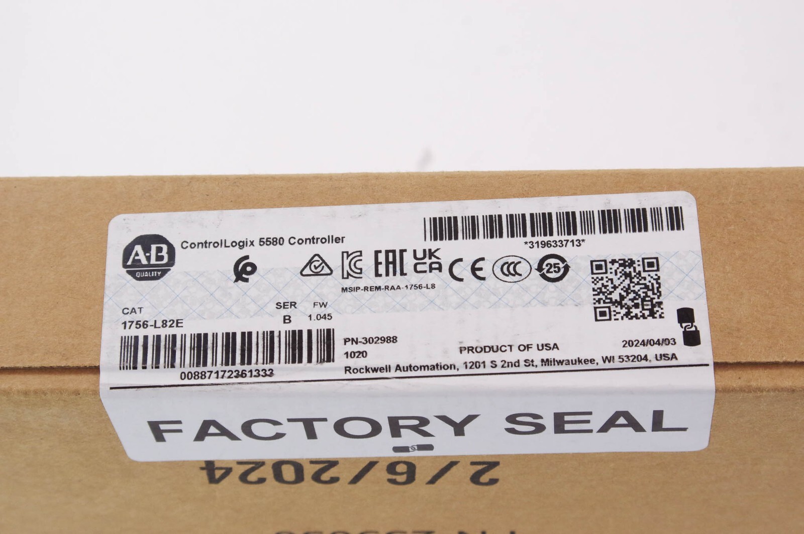 2024 Allen Bradley 1756-L82E / 1756L82E Ser B ControlLogix 5580 CPU ...