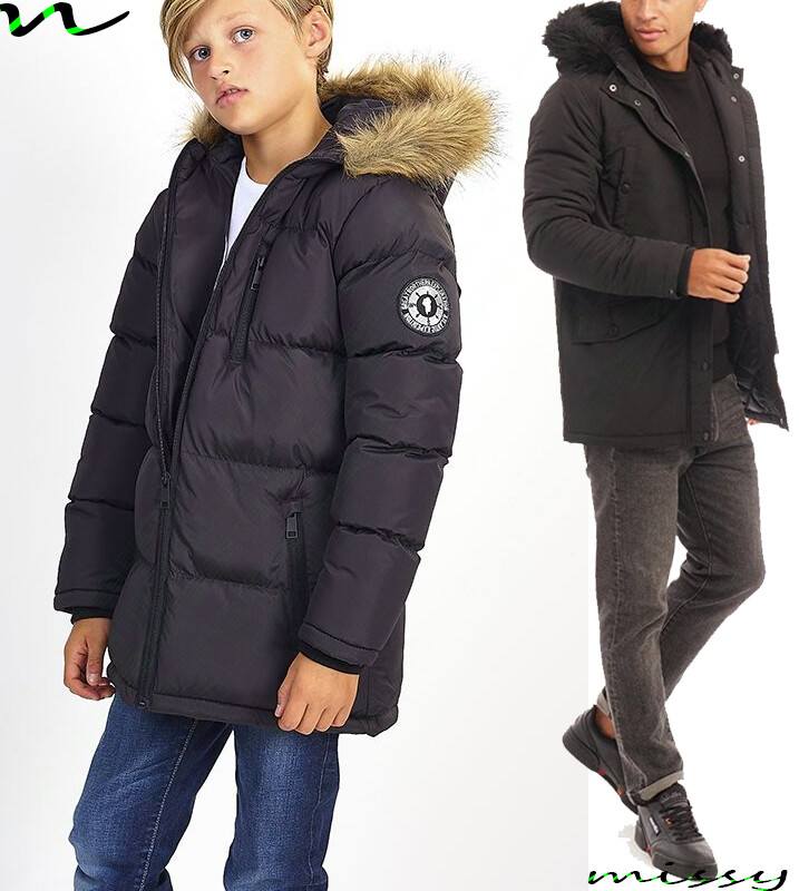 NEW BOYS COATS KIDS BACK TO SCHOOL FUR HOODED PARKA JACKET WINTER WARM ...
