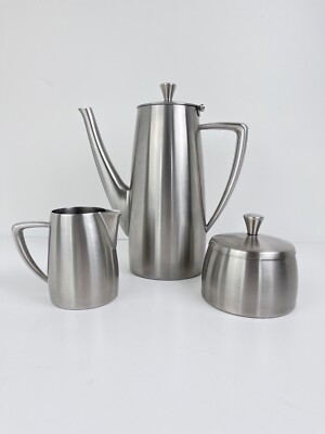 Oneida Stiletto Modern Coffee Service Coffee Pot Creamer Sugar Bowl Vtg ...