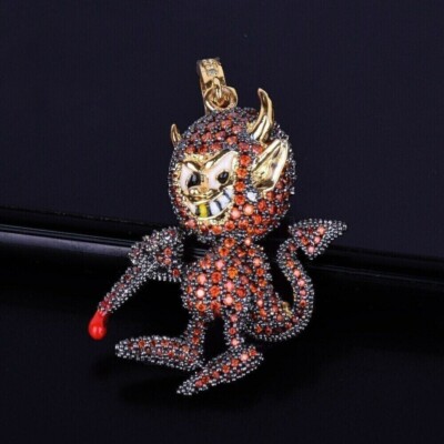 3 Ct Round Cut Simulated Diamond Demon Devil Pendant 14K Yellow Gold ...