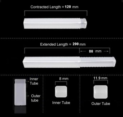 8 mm x 120-200 mm square plastic translucent telescopic storage tube ...