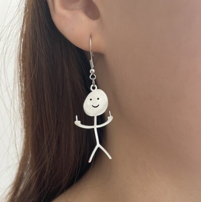 Middle Finger Stickman Earrings (2 Pieces) (Silver Color) | eBay