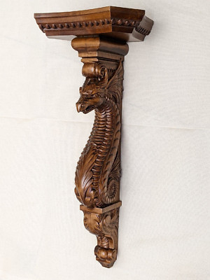 Large wooden corbel Wall dragon shelf Carved rustic fireplace corbel 31 ...