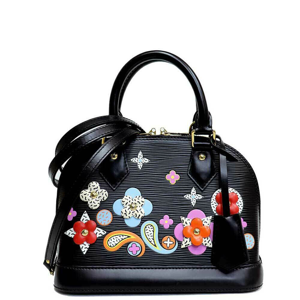 Louis Vuitton Alma Shoulder Bag BB Black Leather Flowers Print Epi for ...