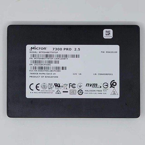 7.68TB MICRON SSD 7300 PRO U.2 HTFDHBE7T6TDF Solid State Drive 2.5 ...