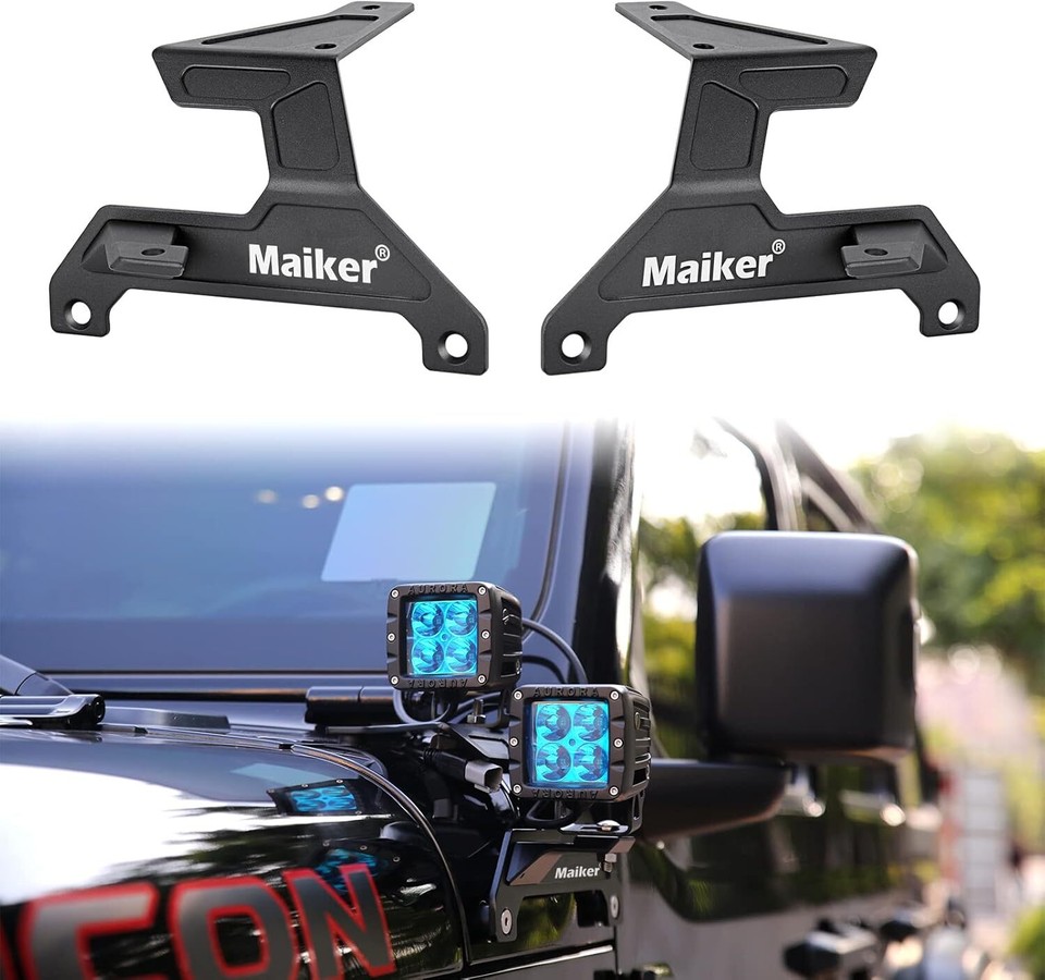 Pair A Pillar LED Pod Light Mount Bracket For Jeep Wrangler JL JT 2018 ...