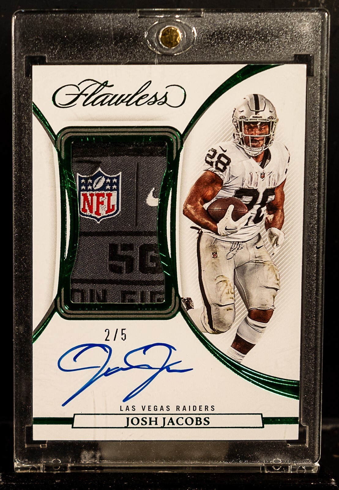 JOSH JACOBS 2022 Panini Flawless Emerald Laundry Tag Patch On Card Auto ...