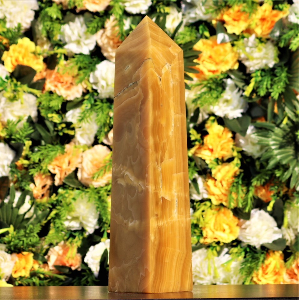 Large 360MM Natural Banded Yellow Mexican Calcite Healing 4 Faceted ...