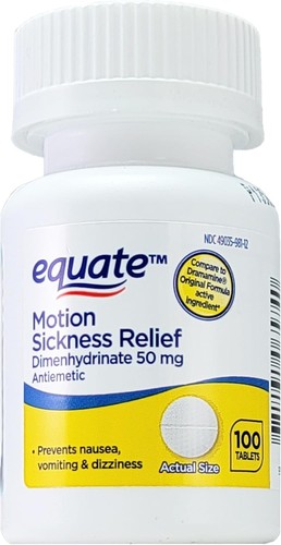 Fast-Acting Motion Sickness Relief Dimenhydrinate Tablets, 50 mg 100 ...
