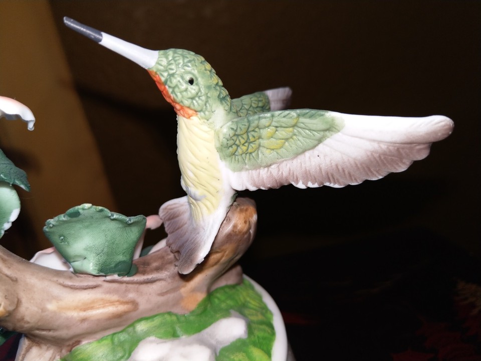 Ceramic Music Box Plays The Impossible Dream Red Throated Hummingbird W ...