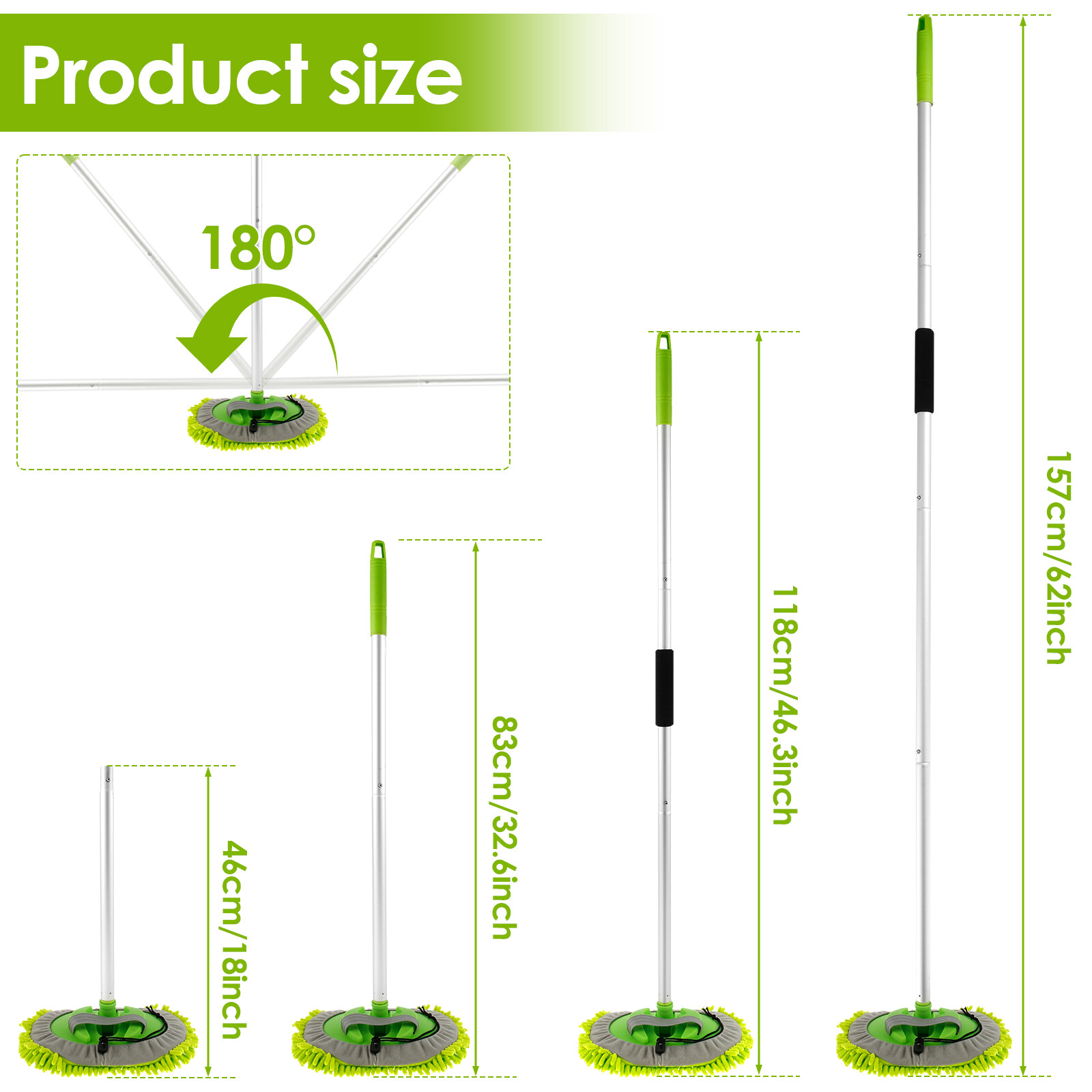 Car Wash Brush with Long Handle 180° Rotating Car Wash Mop Scratch-Free ...