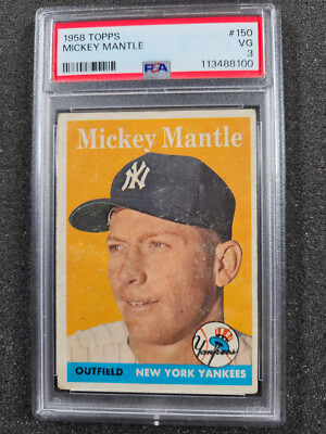 🌟 1958 Topps Mickey Mantle #150 PSA 3 VG Very Good NY Yankees HOF ...