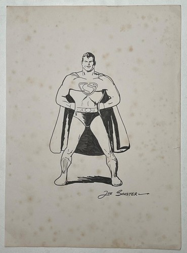 Joe Shuster (Handmade) Drawing On old Paper Signed & Stamped, Vtg Art ...
