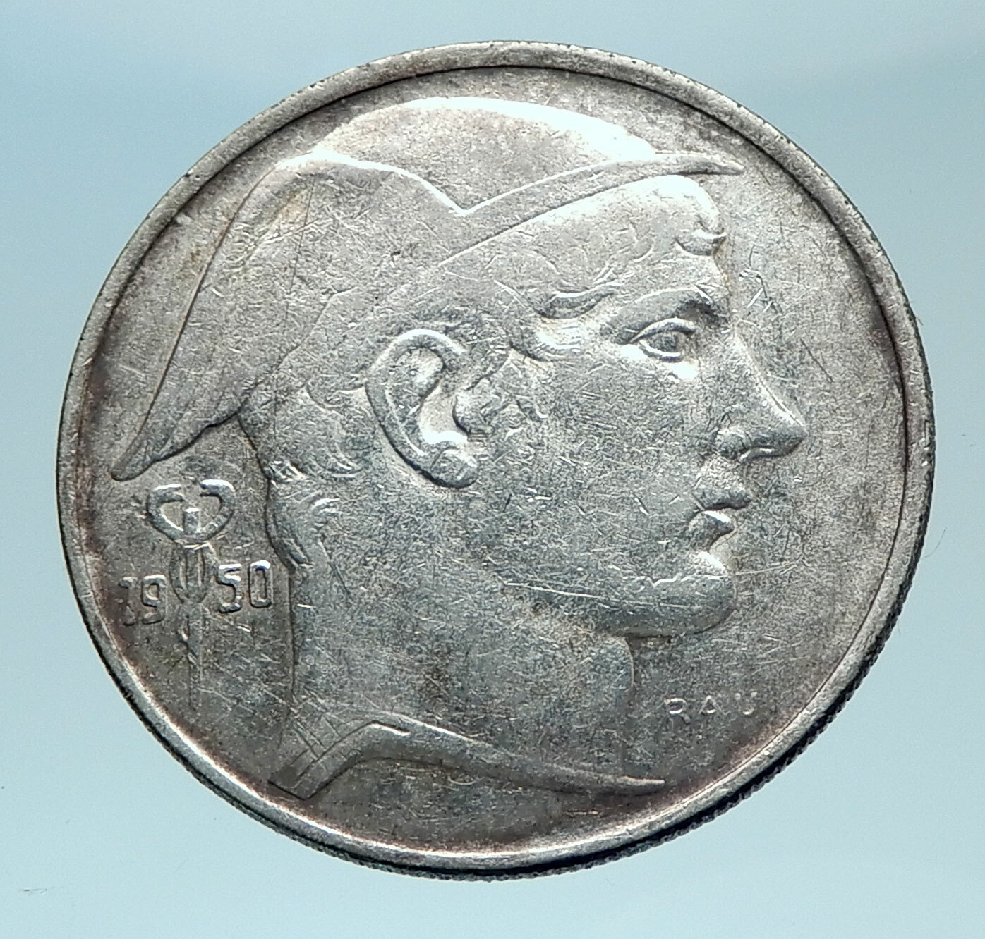 1950 BELGIUM with MERCURY Hermes Antique Silver 20 Francs Belgian Coin ...