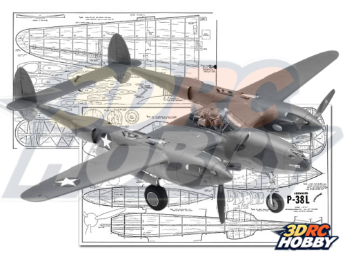 Lockheed P-38L Lightning 56" WS RC Model Airplane Plans & Templates ...