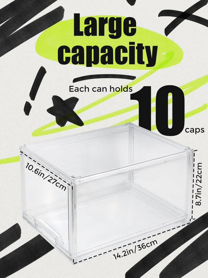 Hat Organizers, Stackable Clear Baseball Caps Holder Box Containers ...