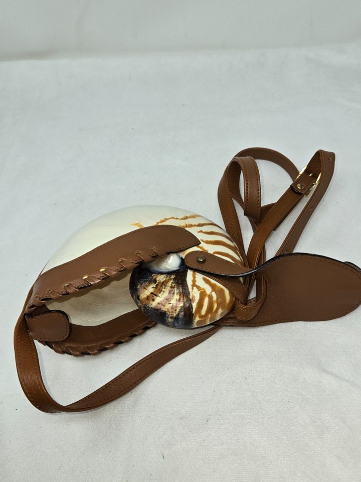 VINTAGE GENUINE NAUTILUS SHELL CONCH WOMEN'S EVENING SHOULDER STRAP BAG ...