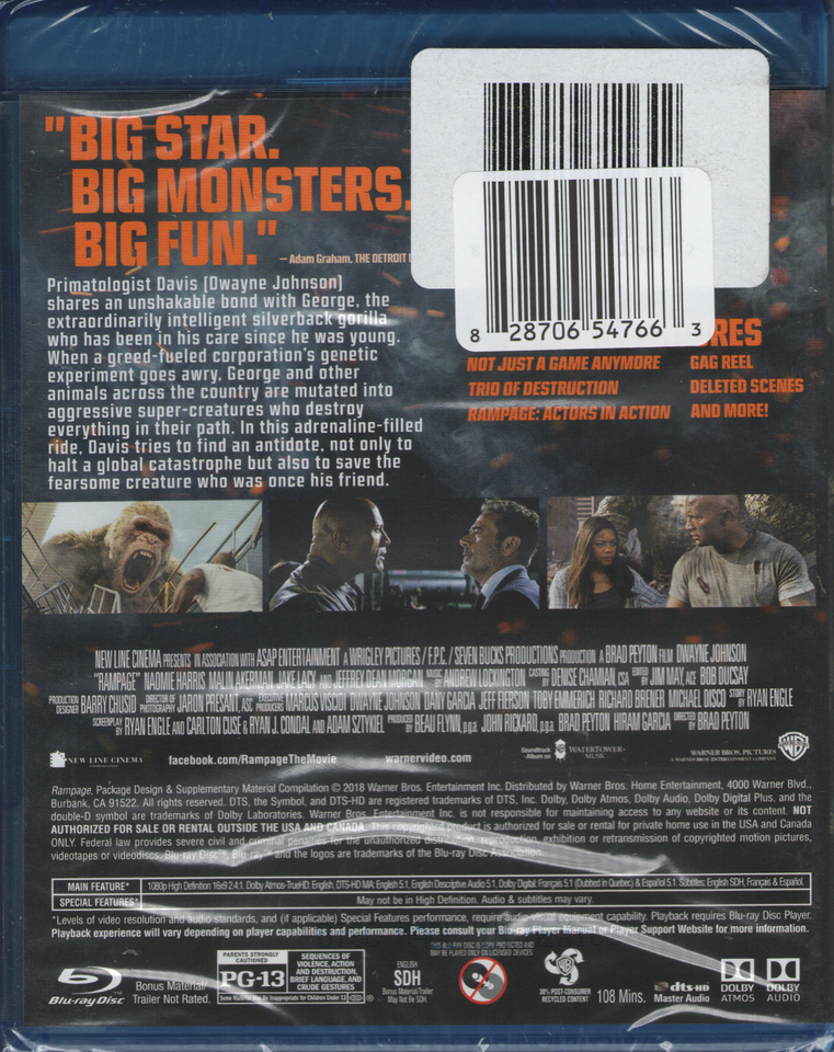 Rampage (Blu-Ray 2018) Dwayne Johnson-Naomie Harris-Malin Akerman-Jake ...