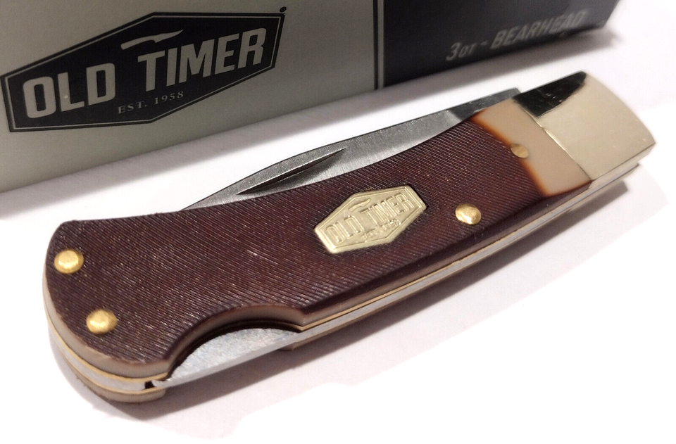 Schrade Old Timer Delrin Bearhead Drop Point Lockback Folding Pocket ...