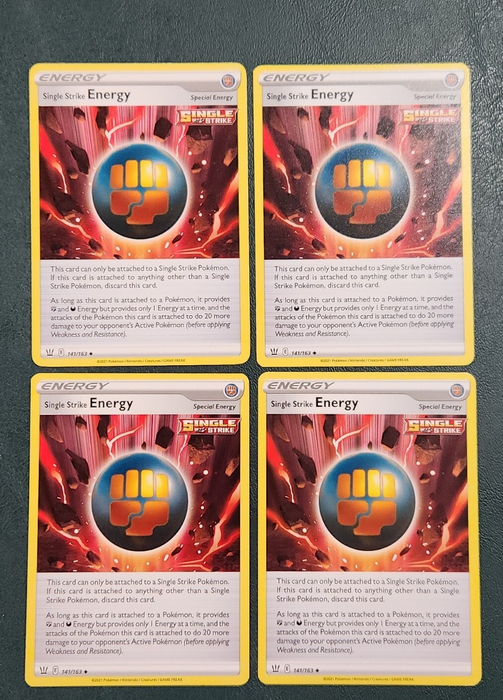Pokemon Single Strike Energy Uncommon x4 Playset Card 141/163 Battle ...