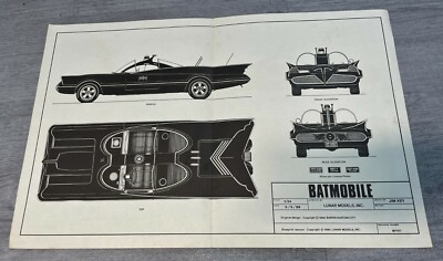 1989 Batmobile Blueprint Sheet Lunar Models Inc 1/24th Scale Drawn By ...