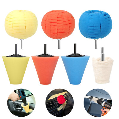 7Pcs Cone & Round Sponge Buffing Polishing Ball Cleaner for Car Wheel ...