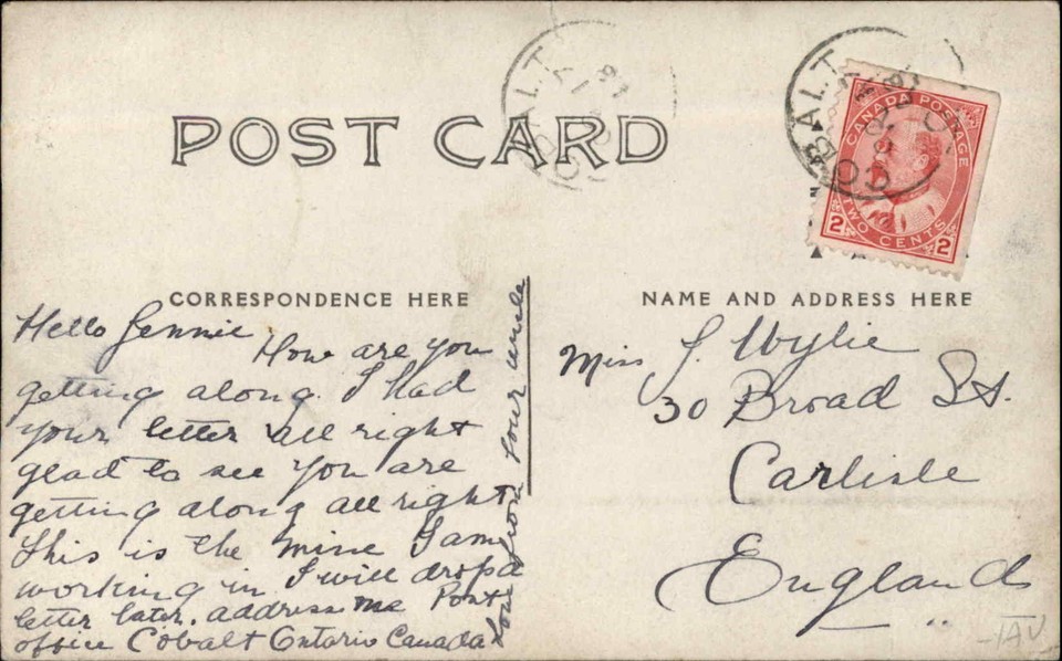 Cobalt Ontario Mine Buildings Mining Message From Employee c1910 Real ...