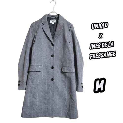 Uniqlo x Ines Gray Striped Chester Coat M Used Unique Collaboration ...