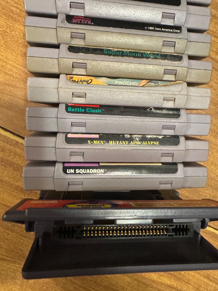 Super NES Nintendo SNES lot of 12 video game carts + Game Genie Mario ...