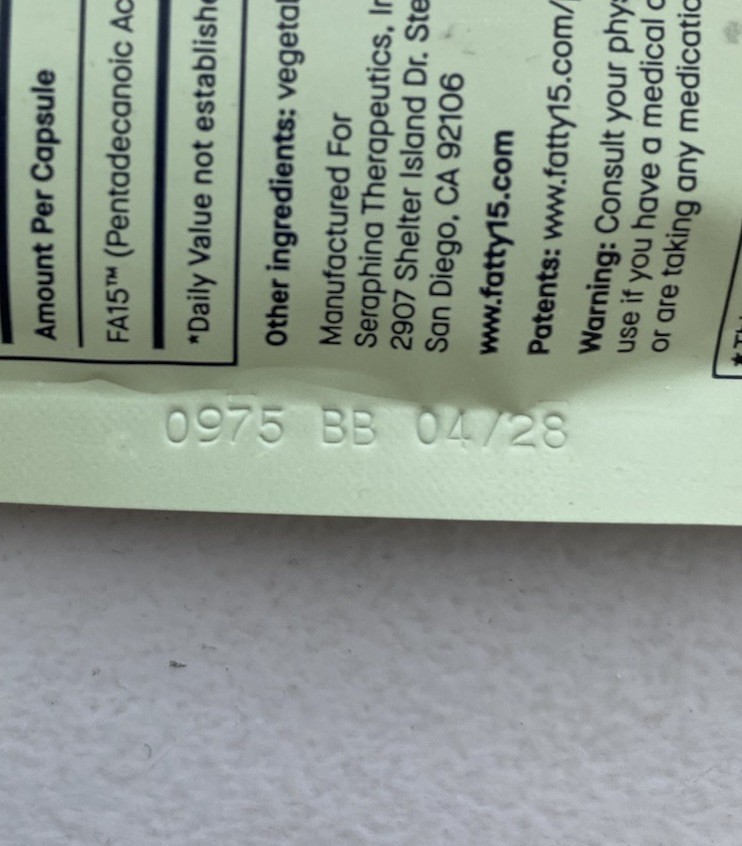 Fatty15 C15:0 Pentadecanoic Acid Supplement The Longevity Nutrient - 90 ...