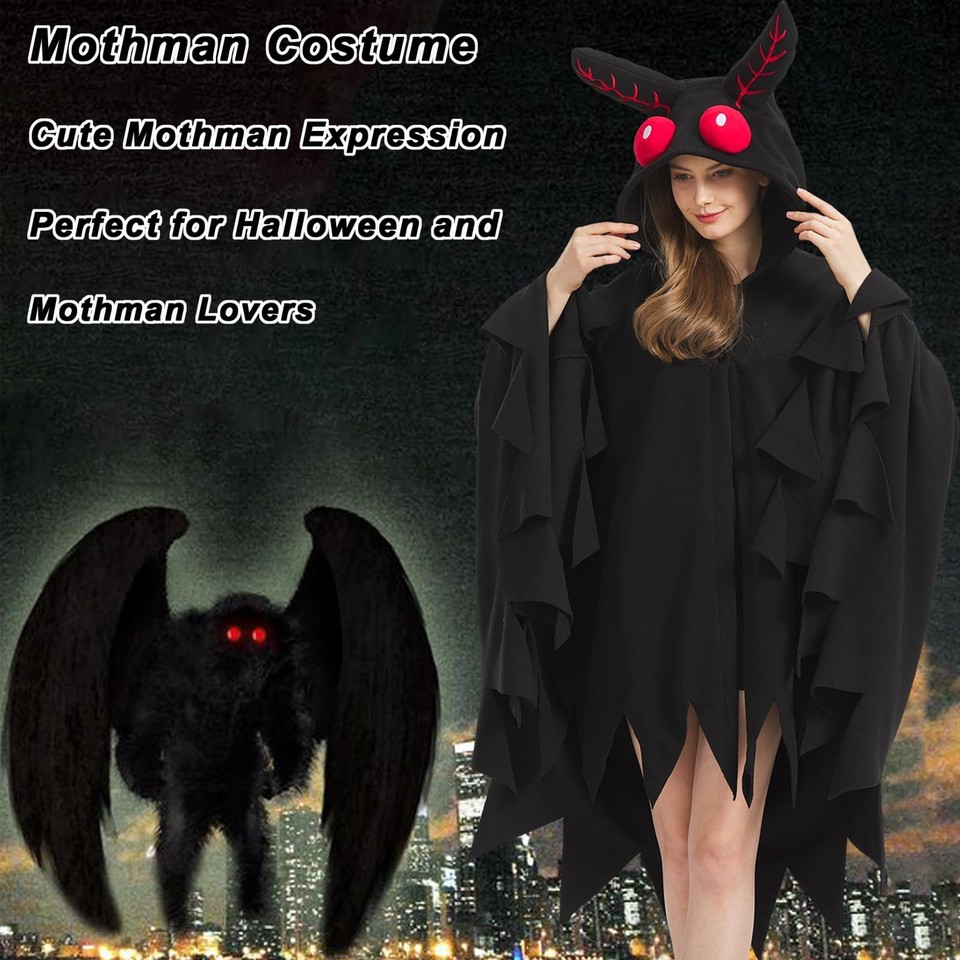 Mothman Costume Mothman Cosplay Hooded Cape Halloween Costume for Women ...