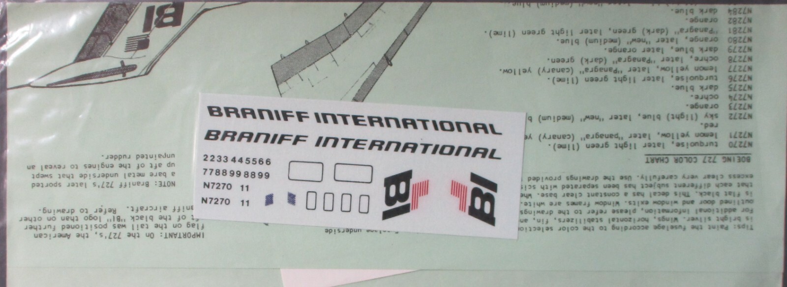 Jet Set Decals 1/144th Scale Braniff International Decal Sheet No ...