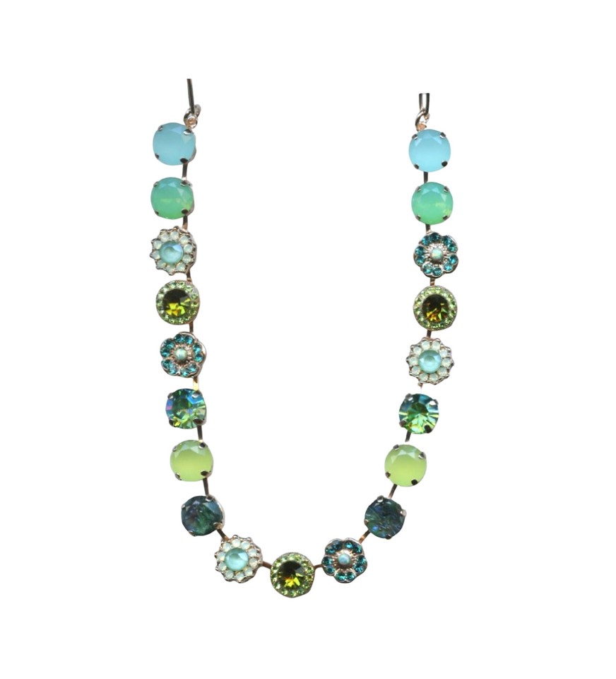 Mariana Necklace Floral in Greens & Blues Austrian Crystals Fern Nature ...