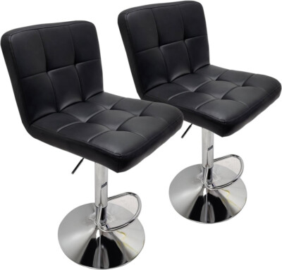 Set of 2 Bar Stools Swivel Adjustable Bar Chair Modern PU Leather Pub ...