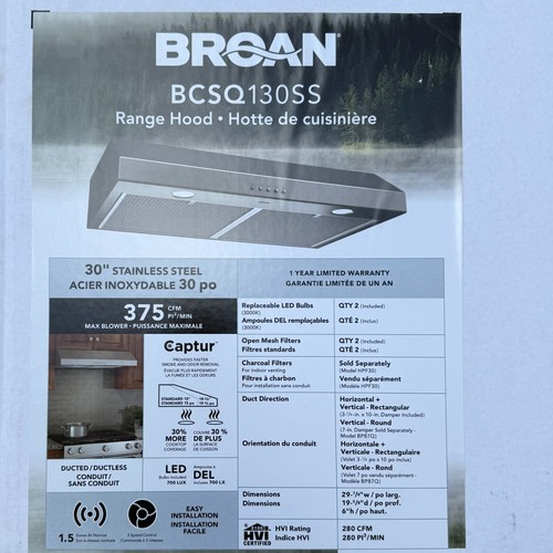 Broan-NuTone BCSQ130SS Three-Speed Glacier Under-Cabinet Range Hood ...