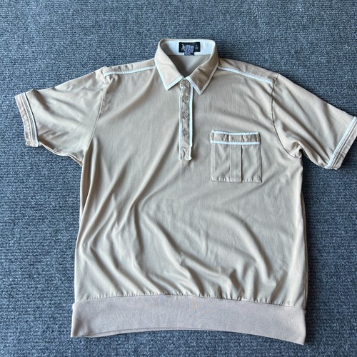 VINTAGE Alan Stuart Shirt Men's Large Brown Banded Waistband 80s Polo ...